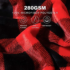 Fomoom Buffalo Plaid Blanket, Buffalo Blanket for Couch Bed Sofa Chair, Soft Cozy Flannel Red Black Check Pattern Decorative Blanket, Lightweight Fuzzy Buffalo Throw Blanket