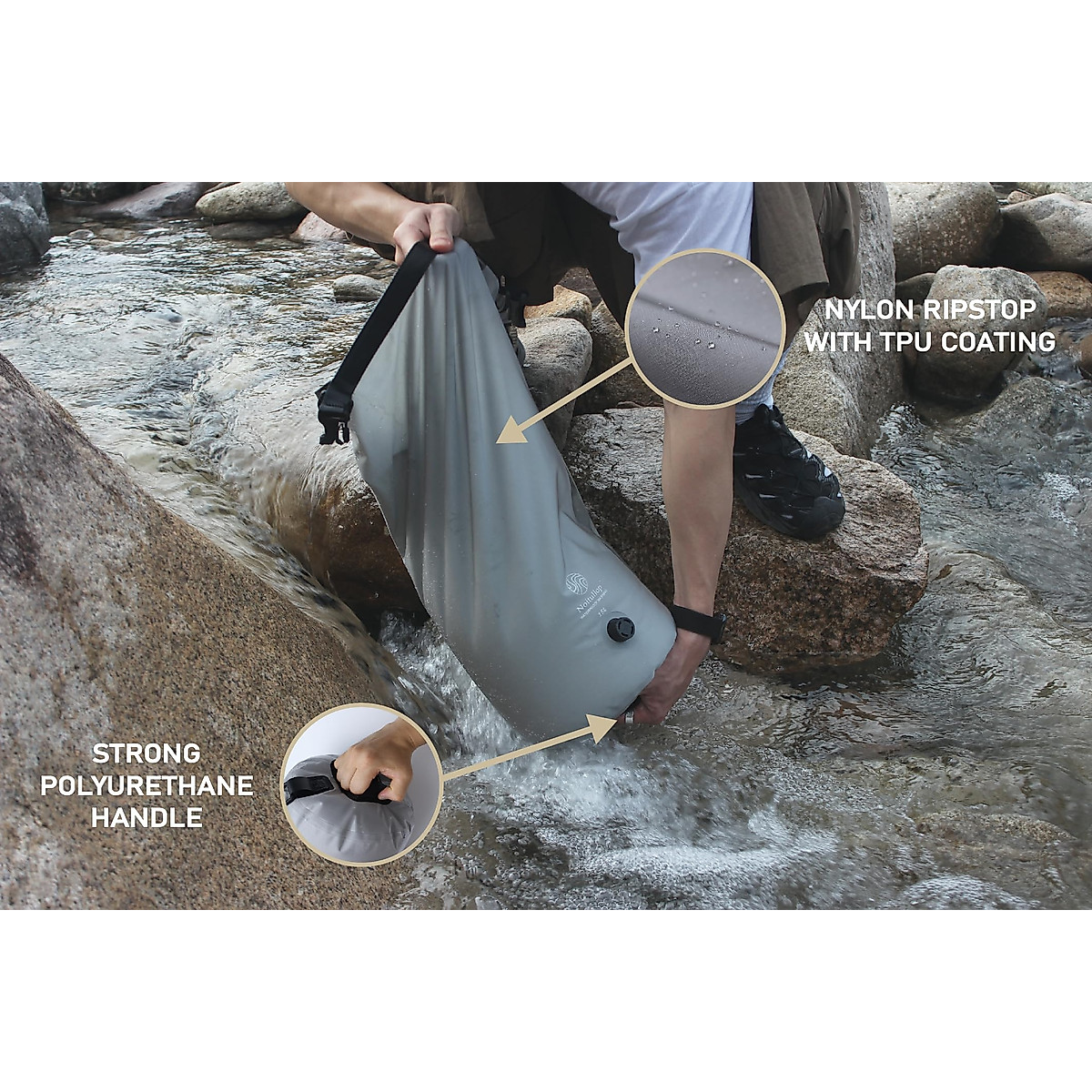 Noitullop Washbag Portable Washing Machine - 15L Fully Waterproof Dry Bag - Lightweight Compact Nylon Washing Machine - Portable Manual Clothes Washer Laundry Bag (Gray)