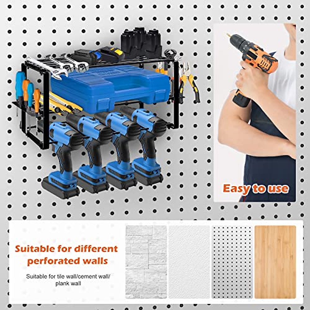 Homde Power Tool Organizer Holder Wall Mount Garage Tool Organizers and Storage, Heavy Duty Tool Shelf Rack Utility Storage Rack, Black