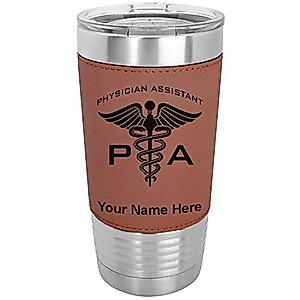 LaserGram 20oz Vacuum Insulated Tumbler Mug, PA Physician Assistant, Personalized Engraving Included (Faux Leather, Dark Brown)