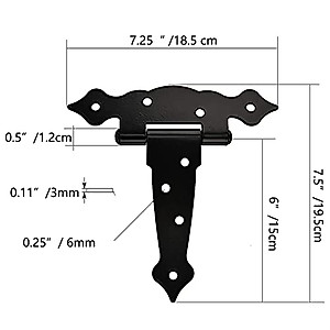 Heavy Duty Hinge,Long Strap T Hinge, 4pc 6 Inch T-Shaped Flower Hinge, Slotted Bearing Door Paint Hinge for Wood Fence Decoration Classic Hinge with Screws Hinges