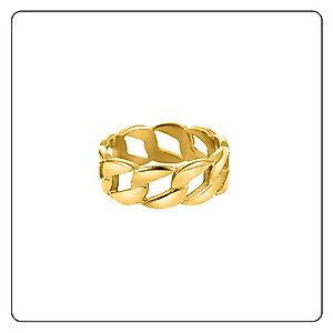 Fusamk Punk Rock 18K Gold Stainless Steel Cuban Chain Band Ring(Gold(11))