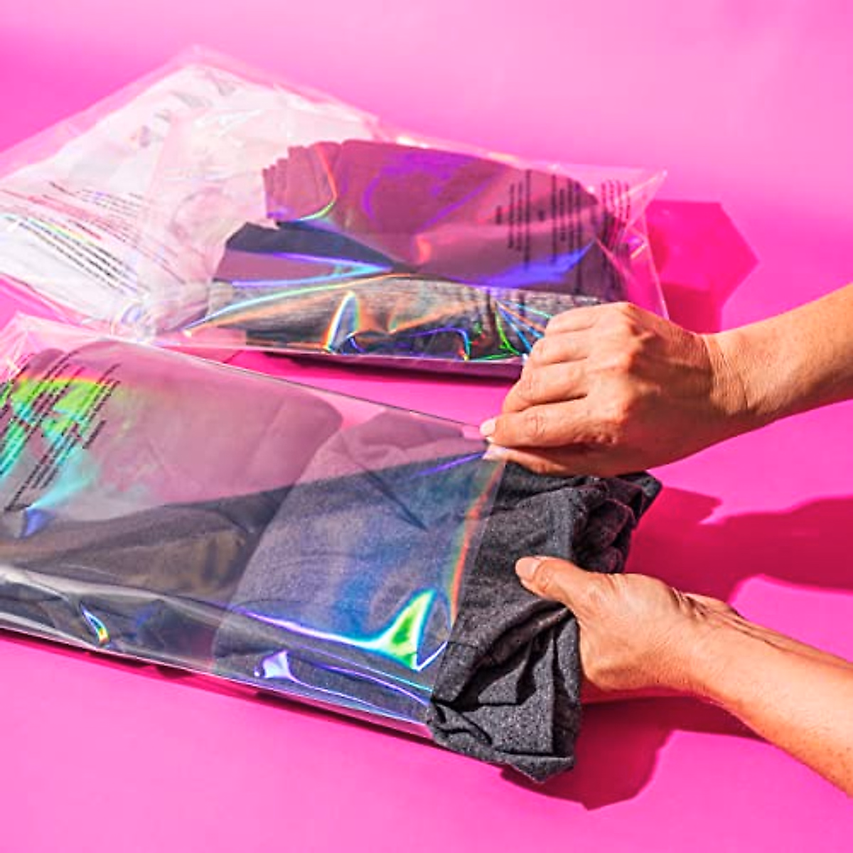 Holographic Resealable Bags For Small Business - These Cellophane Bags Self Adhesive For Convenient Packaging And Poly Bags With Suffocation Warning Offer A Premium Customer Experience - 10x13" 100 pk