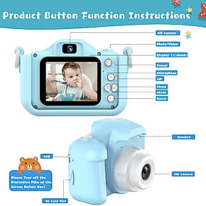 Dwfit Upgrade Selfie Kids Camera, Christmas Birthday Gifts for Boys Girls Age 3-12, HD Kids Digital Video Cameras for Toddler with Cartoon Soft Silicone Cover, Portable Toy for 3 4 5 6 7 8 Years Old