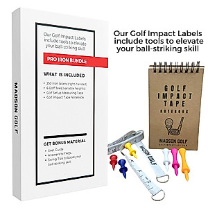 Madson Golf Club Impact Tape Labels, Swing Trainer Bundle with Training Aids Face Stickers, Variable Height Tees, Setup Measuring Tape and Practice Journal (Right-Hand Golfer)
