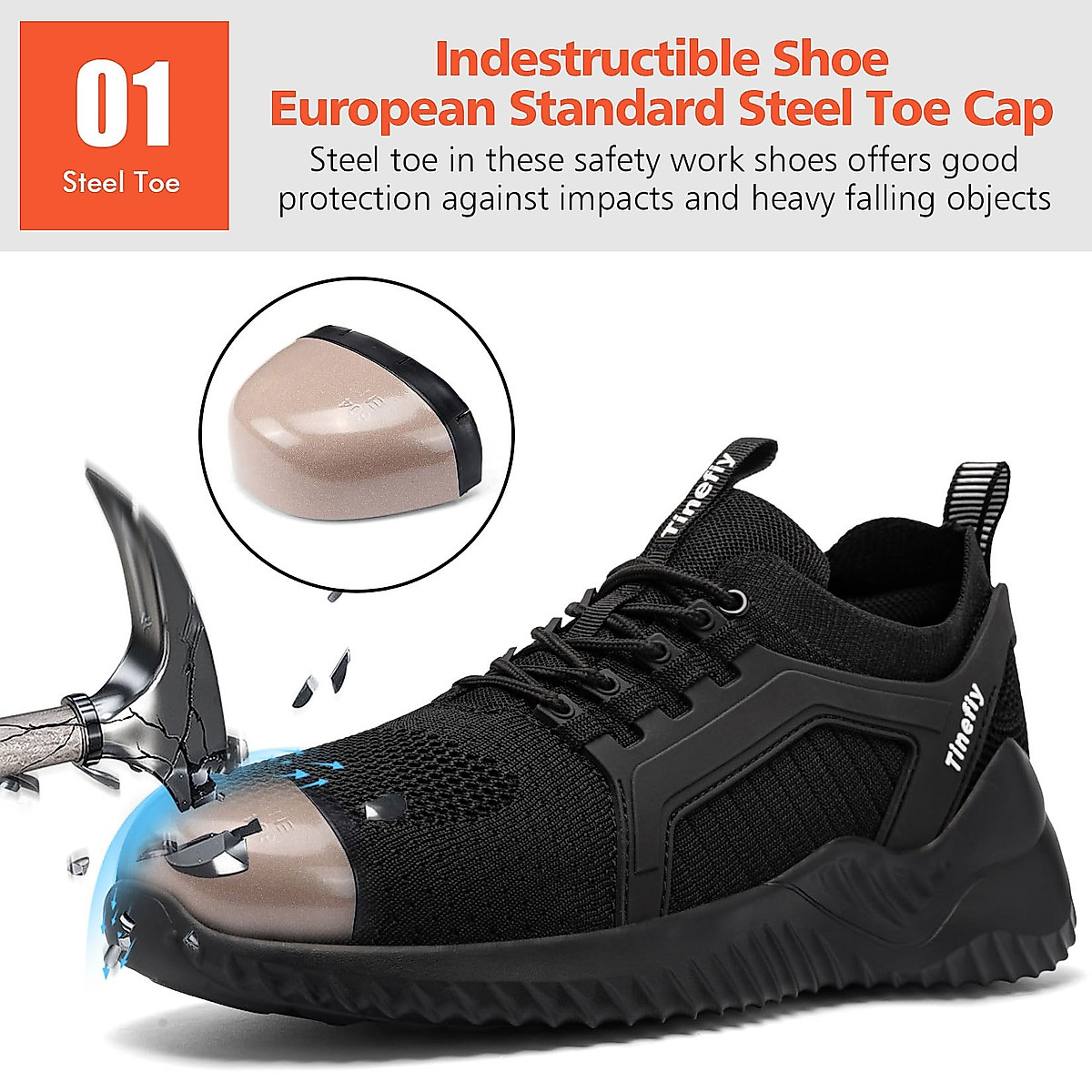 Tinefiy Steel Toe Shoes for Women Work Sneakers Lightweight Comfortable Safety Toe Slip On Puncture Proof Footwear Indestructible Shoe Size 9