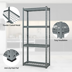 Goplus 4-Tier Metal Shelving Unit, Heavy Duty Wire Storage Rack with Anti-Slip Foot Pads, Height Adjustable Shelves for Warehouse, Kitchen, Living Room, Garage, 12" D x 27.5" W x 60" H