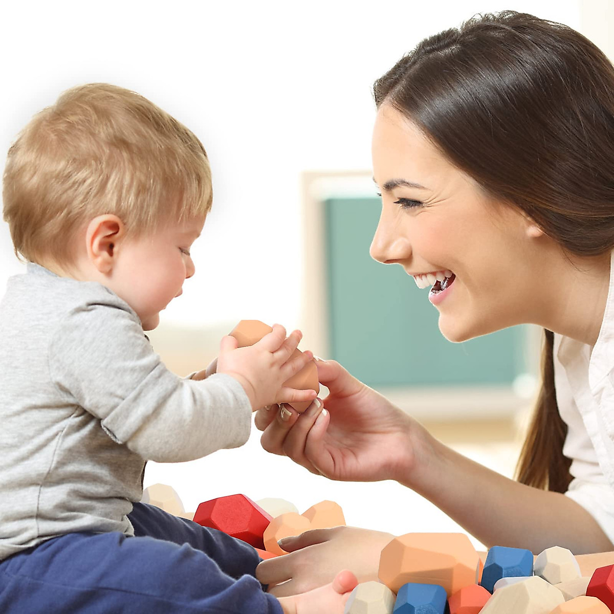 Oucles 36PCS Natural Wooden Stacking Balancing Stones Rocks for Toddlers Colorful Kids Preschool Learning Building Blocks Toys Educational Puzzle Game for Girls Boys 3 Years Up