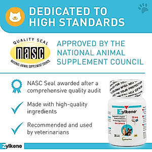 Vetoquinol Zylkene Calming Support Supplement for Small Dogs and Cats, Helps Promote Relaxation and Reduce External Stress Factors, Daily Behavioral Support and Anxiety Relief for Dogs and Cats, 75mg