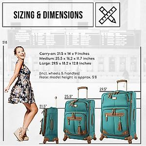 Steve Madden On Luggage Collection - Lightweight Softside Expandable Suitcase for Men & Women - Durable Bag with 4-Rolling Spinner Wheels (Harlo Teal Blue)