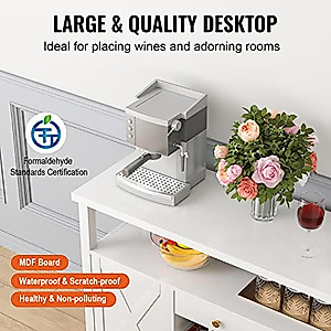 VEVOR 47 Inch Industrial Bar Cabinet, Wine Table for Liquor & Glasses, Sideboard Buffet Cabinet with Wine Rack, Freestanding Farmhouse Wood Coffee Bar Cabinet for Living Room, Home Bar, Kitchen White