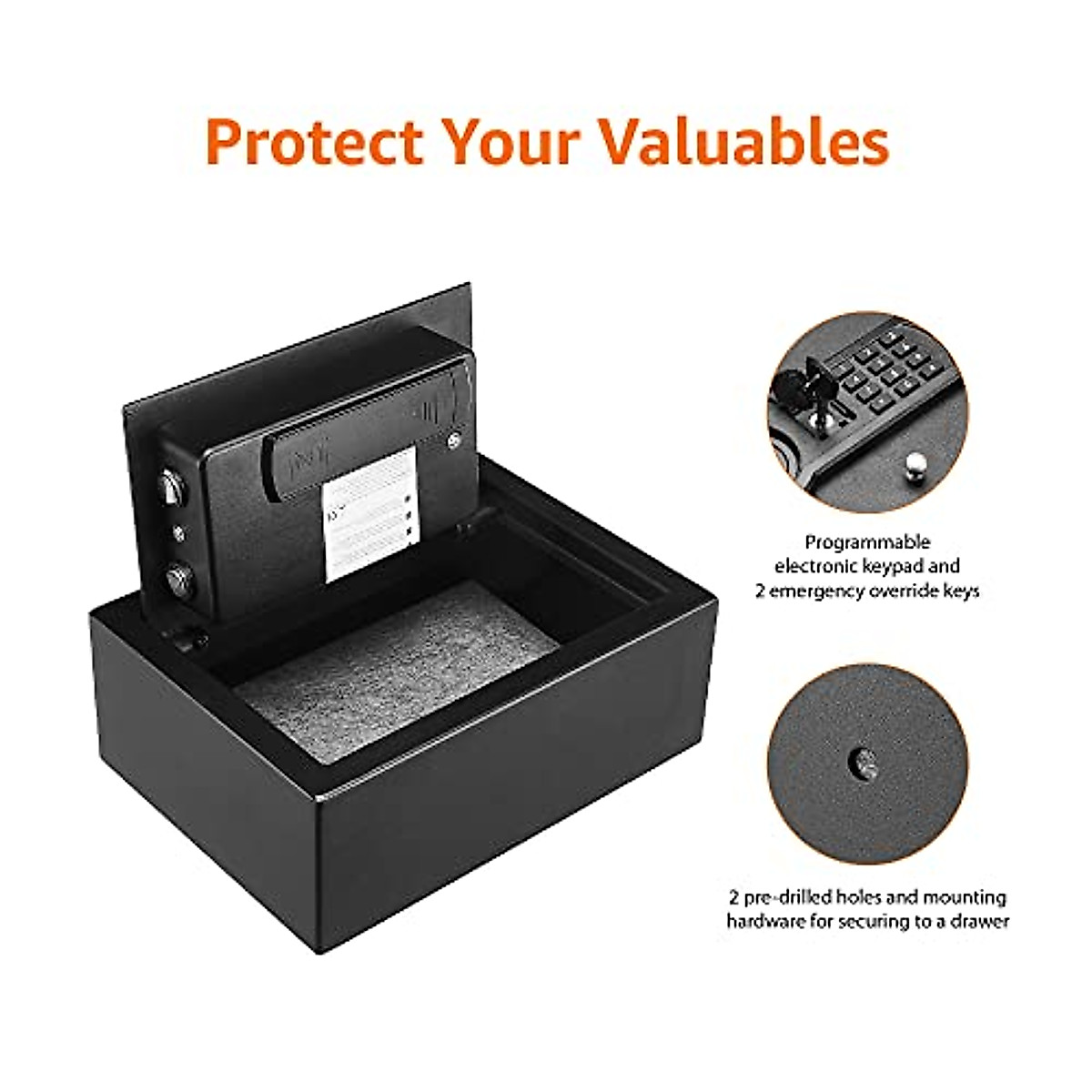 Amazon Basics Small Slim Desk Drawer Security Safe with Programmable Electronic Keypad, Black, 11.8''W x 8.6''D x 4.4''H