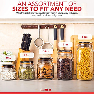 EatNeat 12 Pc Colorful Kitchen Knife Set 5 Piece Airtight Glass Kitchen Canisters with Black Lids - Includes Premium Black Labels and White Marker