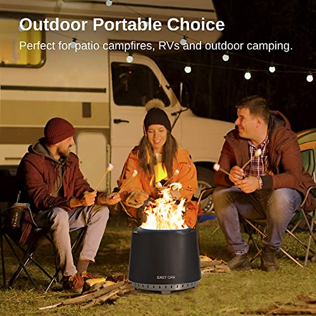 EAST OAK 17'' Pan Stove, Stainless Steel Smokeless Fire Pit with Hook and Stand, Portable Natural Wood Fire Pits for Outside, Patio, Backyard, Deck, Garden and Camping, Pitch Charcoal