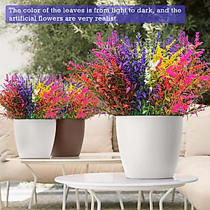 AOUCKSX Artificial Lavender Flowers 6 Bundles Outdoor UV Resistant Faux Plastic Plants Artificial Greenery Lavender for Home Garden Wedding Indoor Porch Box Table Centerpiece Decorations