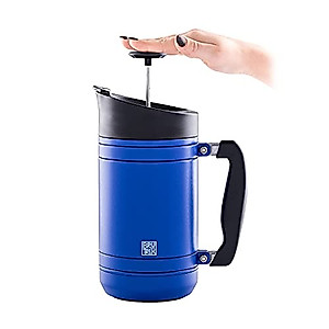 BruTrek BaseCamp Coffee Press - Double Wall Insulated Stainless Steel - Bru-Stop Technology, No Grounds in Coffee, No Spill Lid (Mountain Lake, 32 fl.oz)