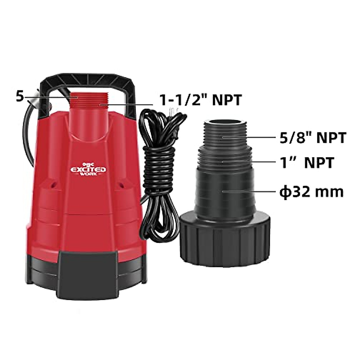 Water Pump Submersible Clean1580 GPH 1/4HP Diving Cleaning/Sewage Pump, Long 16 ft Cable with Handle, Pond, Swimming Pool, Garden, Flooded Cellar and Plant Irrigation, Clean water Pump by Excited Work