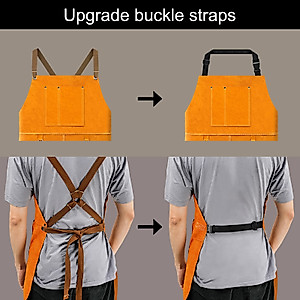 LIZMOF Welding Apron& Sleeves, Leather Apron for Men& Women, Woodworking Apron for Blacksmith, Heat & Flame Resistant Tool Apron, Heavy Duty Cowhide Leather Work Apron, 23" x 39.6"