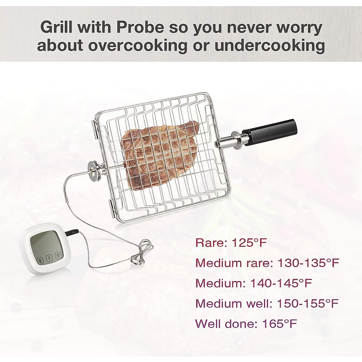 R.W.FLAME Infrared Propane Gas Grill Tabletop, Stainless Steel Small Barbecue Grill, Compact BBQ Grill with Probe, Foldable Dustproof Panel, Grilling Basket, Temperature Control,Less Smoke