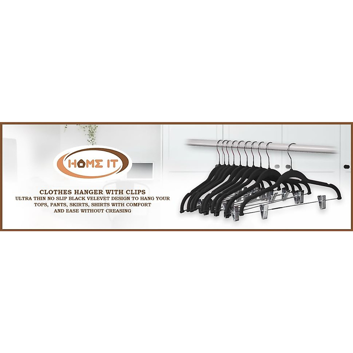 Home-it 10 Pack Skirt Hangers with Clips Black Velvet Hangers Use for Skirt Clothes Hangers - Felt Pants Hangers Ultra Thin Non Slip