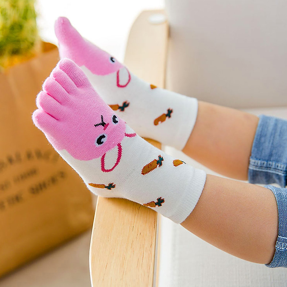 Artfasion Kids Toe Socks Toddler Cute Cotton Cartoon Animal Dog Cat Ankle Five Finger Socks for Girls and Boys