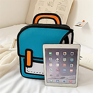 3D Jump Style 2D Drawing Anime Cartoon Backpack, Cartoon Cute Comic Backpack, Shoulder Bag Comic Bookbag for Girls Boy Gifts (Light blue)