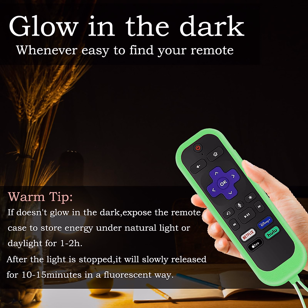 3Pack Silicone Protective Controller Sleeve for Roku | onn Roku TV Remote Cover | TCL Roku Remote Case Universal for Roku Express 4K+ 2021 | Hisense Roku (Glow Purple&Glow Green&Rose Red)