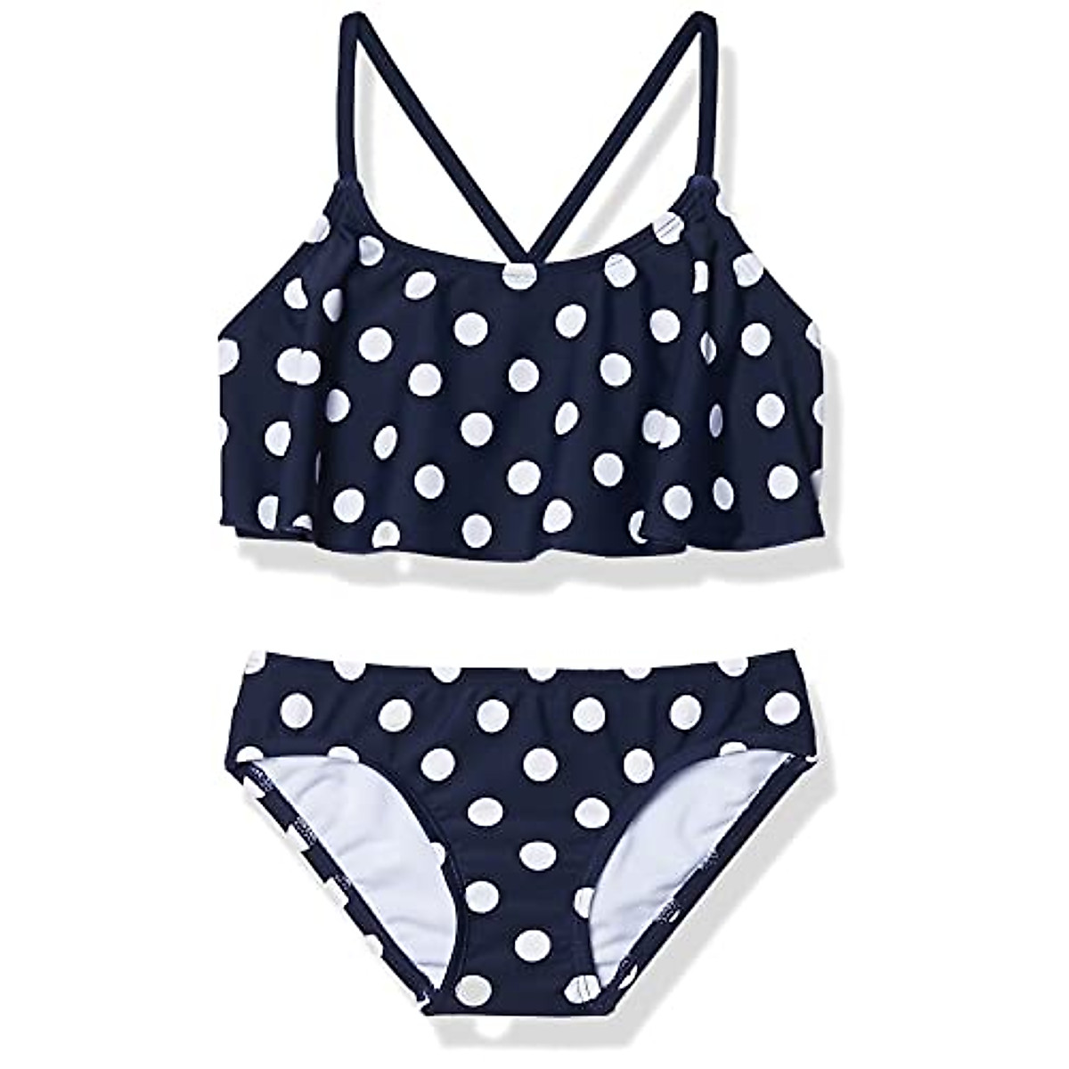 Kanu Surf Girls' Karlie Flounce Bikini Beach Sport 2 Piece Swimsuit, Suzie Navy Dot, 12