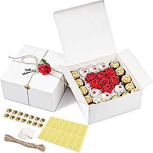White Gift Boxes 14 Pack 8x8x4 Inches, Paper Gift Box for Gift Packaging, Bridesmaid Proposal Box, Groomsmen Proposal Box, Birthday Party Box and Christmas Box - Extra 28M String, 14xTags, 14xStickers, 14xSealing Adhesive