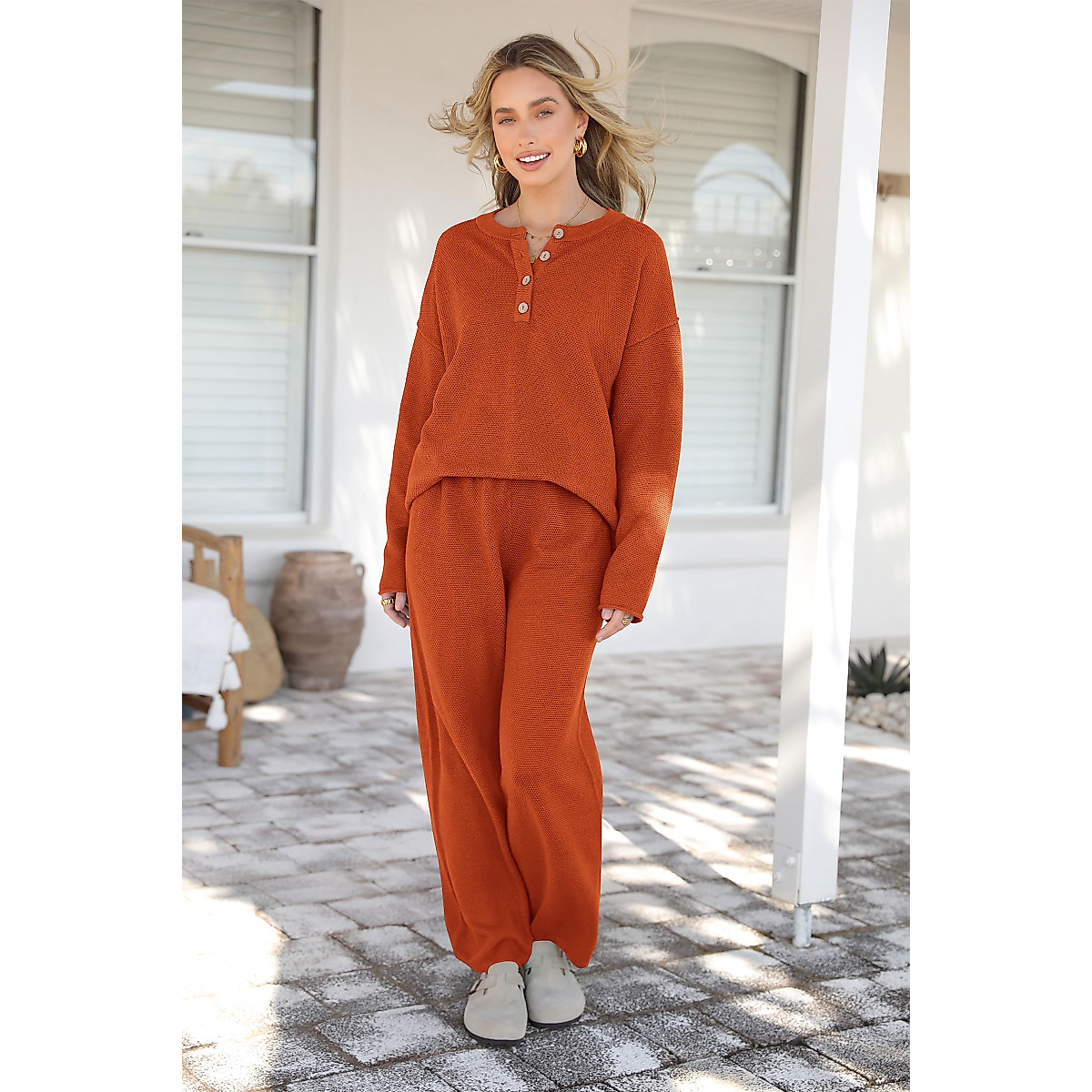 PRETTYGARDEN Women's 2 Piece Tracksuit Outfits 2024 Fall Knit Sweater And Wide Leg Pants Sweatsuit Lounge Sets (Caramel,X-Large)