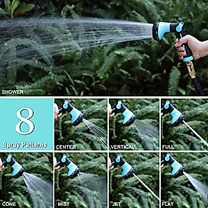 ESOW Garden Hose Nozzle 100% Heavy Duty Metal, Water Hose Sprayer with 8 Watering Patterns, Thumb Control On Off Valve, High Pressure Nozzle Sprayer for Watering Plants, Car and Pet Washing, Blue
