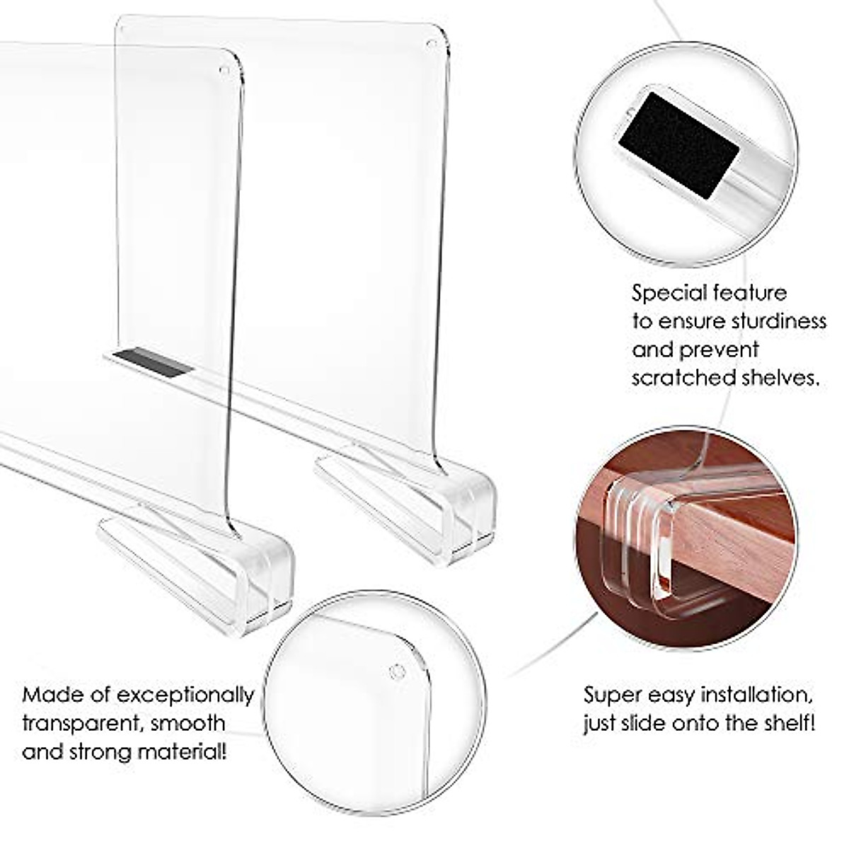 Elavain Heavy Duty Clear Shelf Dividers Closet Organizer | Closet Storage Shelf Organizer | Perfect Home Organization, Closet Organization, Craft Storage Shelves, Clothes Separator | Pack of 4