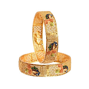 JewarHaat Kada Bangle Gold Plated Daily Use Design Handmade Meena Work Jewelry Indian Bangles for Women (Peacock-1, 2.6)