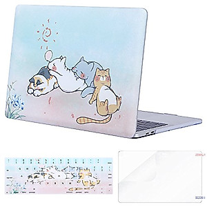 MOSISO Compatible with MacBook Pro 13 inch Case M2 2023, 2022, 2021-2016 A2338 M1 A2251 A2289 A2159 A1989 A1708 A1706, Plastic Pattern Hard Shell Case&Keyboard Cover&Screen Protector, Cute Cat