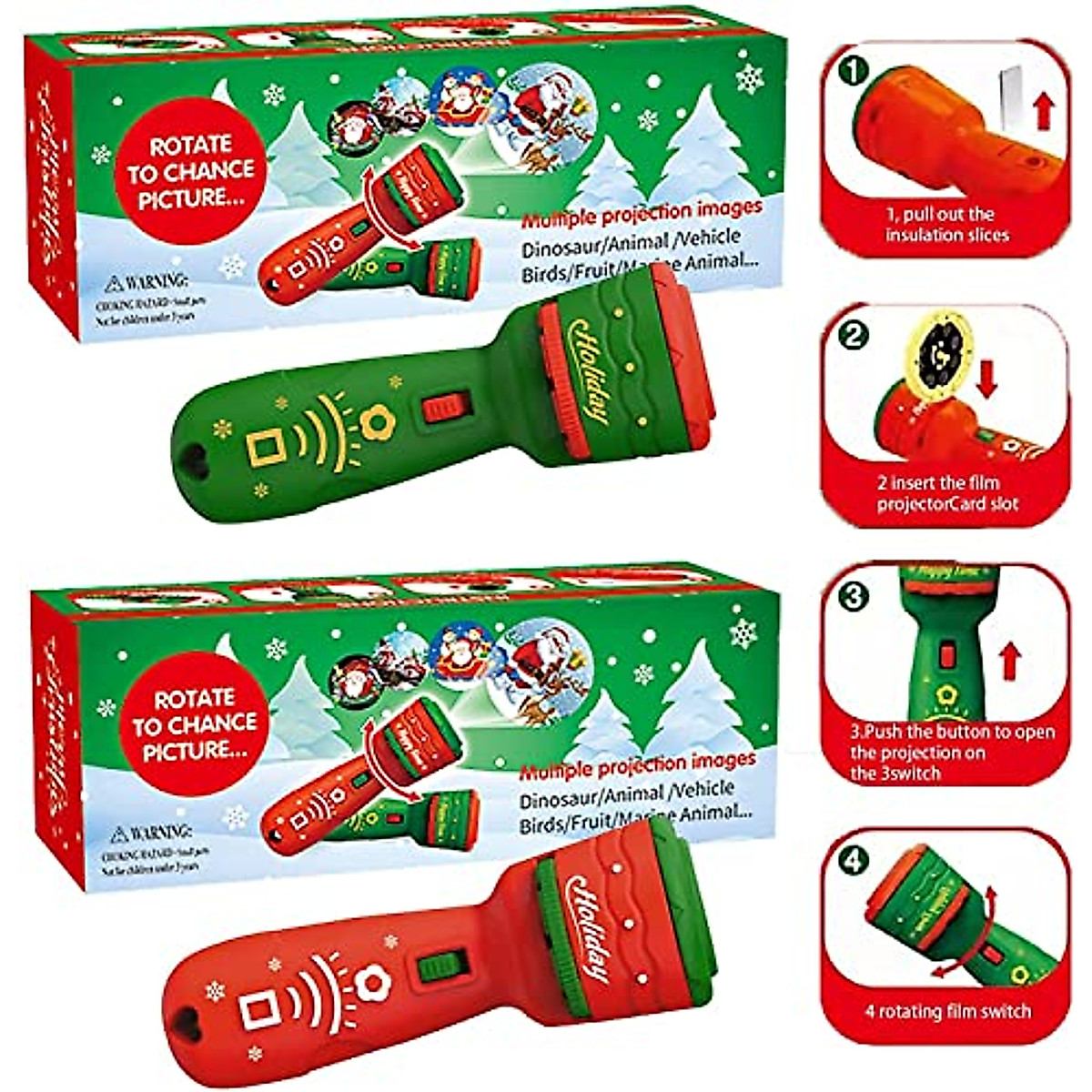 Christmas Flashlight Projector for Kids,21 Patterns Mini Card Slideshow Christmas Projector Flashlight with Christmas Tree Reindeer,Santa Claus,Snowman Pattern, for Kids Toddler