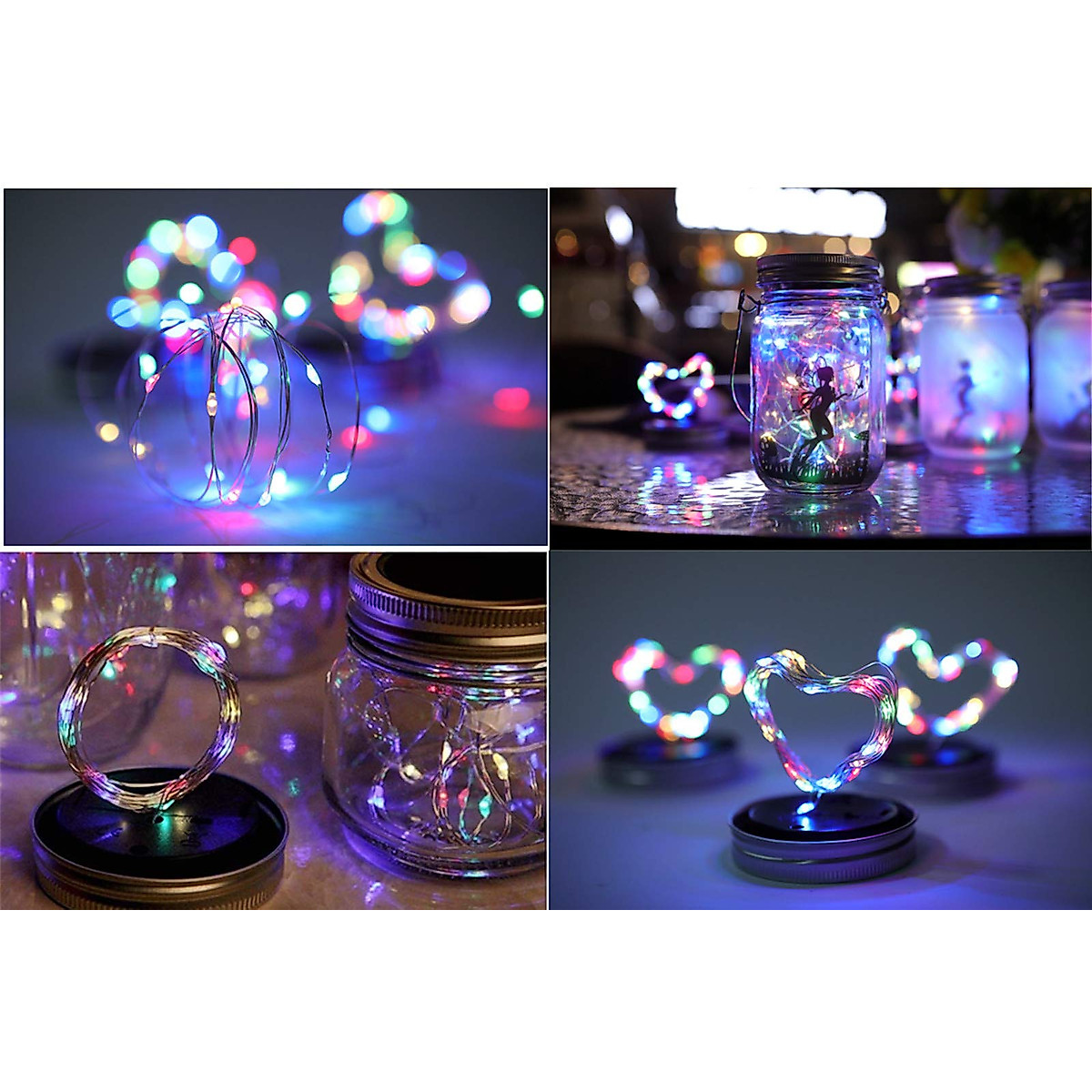 Solar Mason Jar Lights - Solar Fairy String Lights ,Lids with 8 Hangers.fairy lights solar powered outdoor waterproof ,for Mason Jar Décor ,christmas decorations,Patio Yard Garden Outdoor (No Jars)