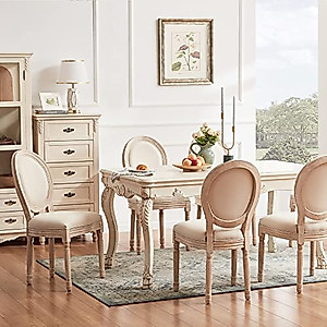 French Country Dining Chairs Set of 2, Farmhouse Dining Chairs with Round Backrest, Mid Century Upholstered King Louis Back Accent Side Chair with Solid Wood Leg for Dining Room Bedroom Kitchen