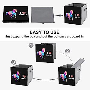 I Love Horses Collapsible Storage Bins Basics Folding Fabric Storage Cubes Organizer Boxes with Handles