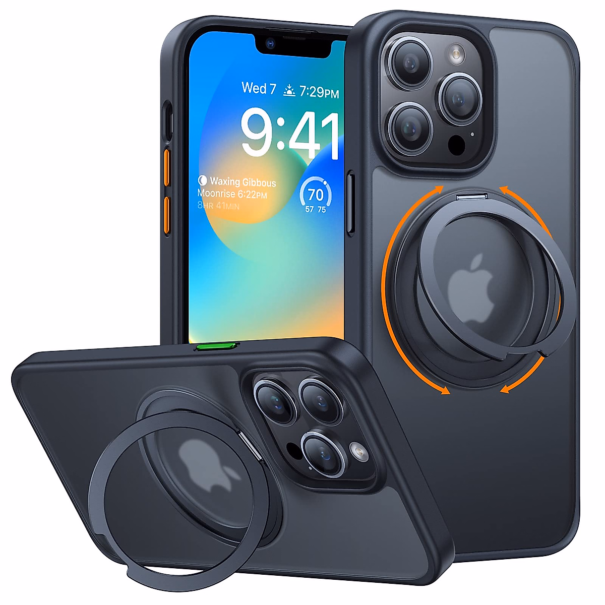 TORRAS 360°Rotatable Ring for iPhone 13 Pro Max Case [Compatible with Magsafe] with Stand, Magnetic Ring Holder Military Grade Shockproof Translucent Back Slim Fit Phone Case UPRO Ostand Pro, Black