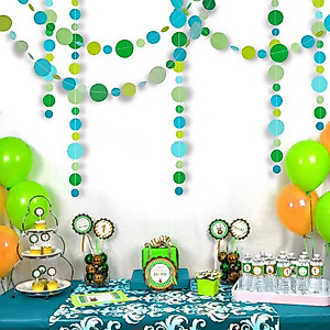 JEYE Blue and Green Circle Dots Party Garland Banner Decoration Polka Dots Paper Streamer Backdrop Hanging Decor for Baby Shower Birthday Wedding Christmas Graduation, Pack of 2, 26ft/8m in Total