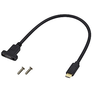 AAOTOKK USB Type C 3.1Panel Mount Adapter Cable USB-C 3.1 Gen2 10Gbps Male to USB C Female Panel Mount Screw Cable,Supports Charging,Data,Audio,Video Cable for Laptop,Tablet,Mobile Phone(0.3M/1ft)