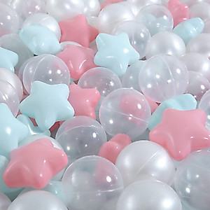 Heopeis Star Pit Balls for Ball Pit - Pack of 100 -Pastel and Pearl Star Balls BPA Free Phthalate Free Crush Proof Balls for Toddlers Baby Kids Party(50Balls+50Stars).