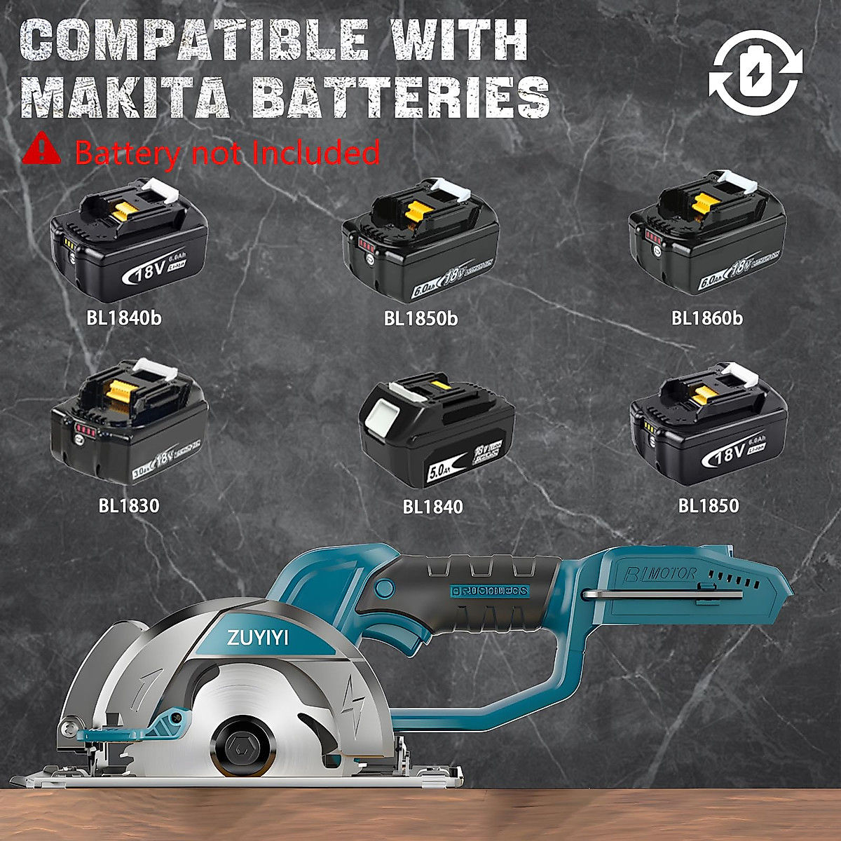 ZUYIYI 5-1/2" Cordless Circular Saw for Makita 18V Battery, Brushless 6600RPM Max Cutting Depth 2" (90°), Compact Tile Saw for Wood, Tile, Soft Metal, Plastic Cutting (NO Battery)