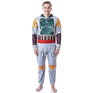 Star Wars Mens' Boba Fett Hooded Costume Union Suit One-Piece Pajama (2XL/3XL) Grey