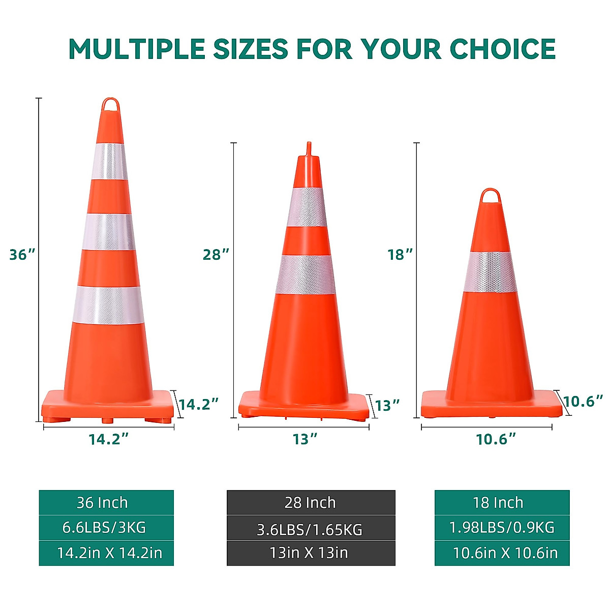 YITAHOME Traffic Cones 28 Inch (6 Pack), with 16.4FT Chain and Reflective Collars, PVC Orange Construction Cones, Safety Cones for Parking Lot, Home Road