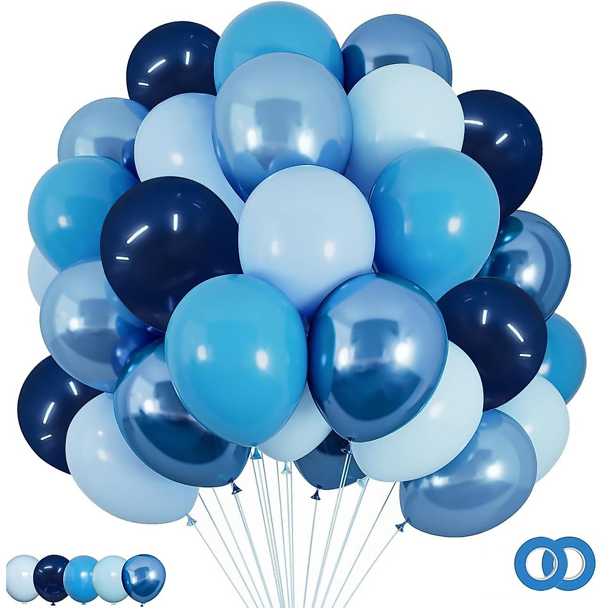 OHugs Blue Balloons Set of 65pcs Includes 12 Inch Navy Blue, Baby Blue, Metallic Blue, Pearl Blue Party Balloons for Birthday, Baby Shower, Engagement, Wedding, Gender Reveal, Party Decorations
