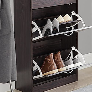 Haotian FSR110-BR, Brown Shoe Cabinet with 3 Flip Drawers, Freestanding Shoe Rack, Shoe Storage Cupboard Organizer Unit