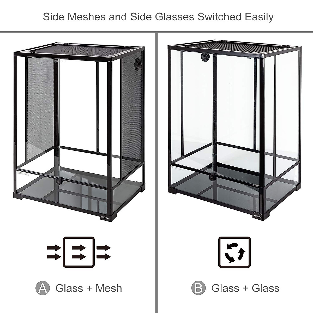 REPTI ZOO 24" x 18" x 36" Reptile Tall Glass Terrarium Rainforest Habitat Double Hinge Door with Screen Ventilation 67 Gallon Reptile Terrarium Easy Assembly