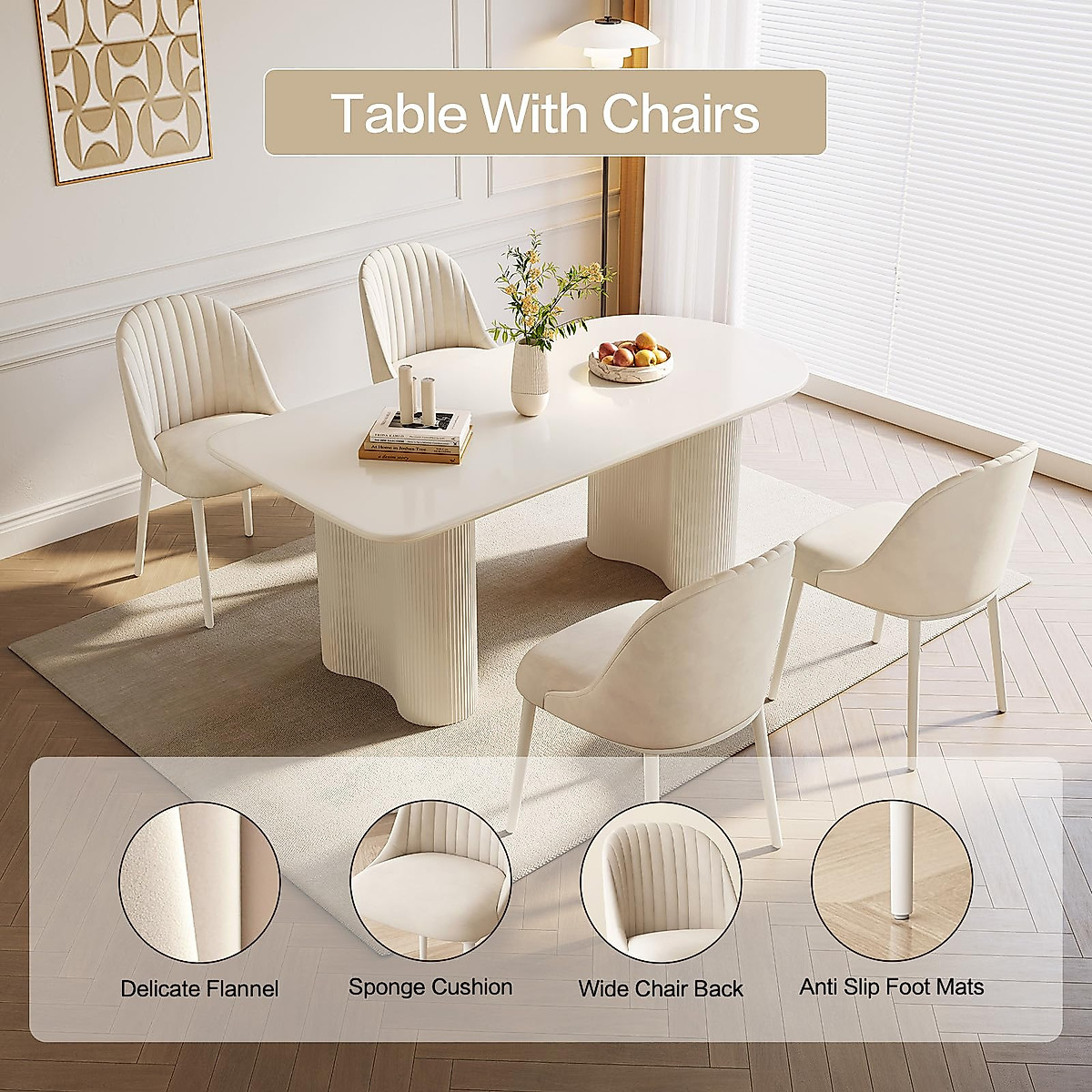 GraceNook 63" White Dining Table, Oval Dining Room Table, Modern Dining Table for 2,4,6 Person, Kitchen Table, Nook Dining Table Set for Dining Room,Kitchen,Breakfast Nook or Reception Room