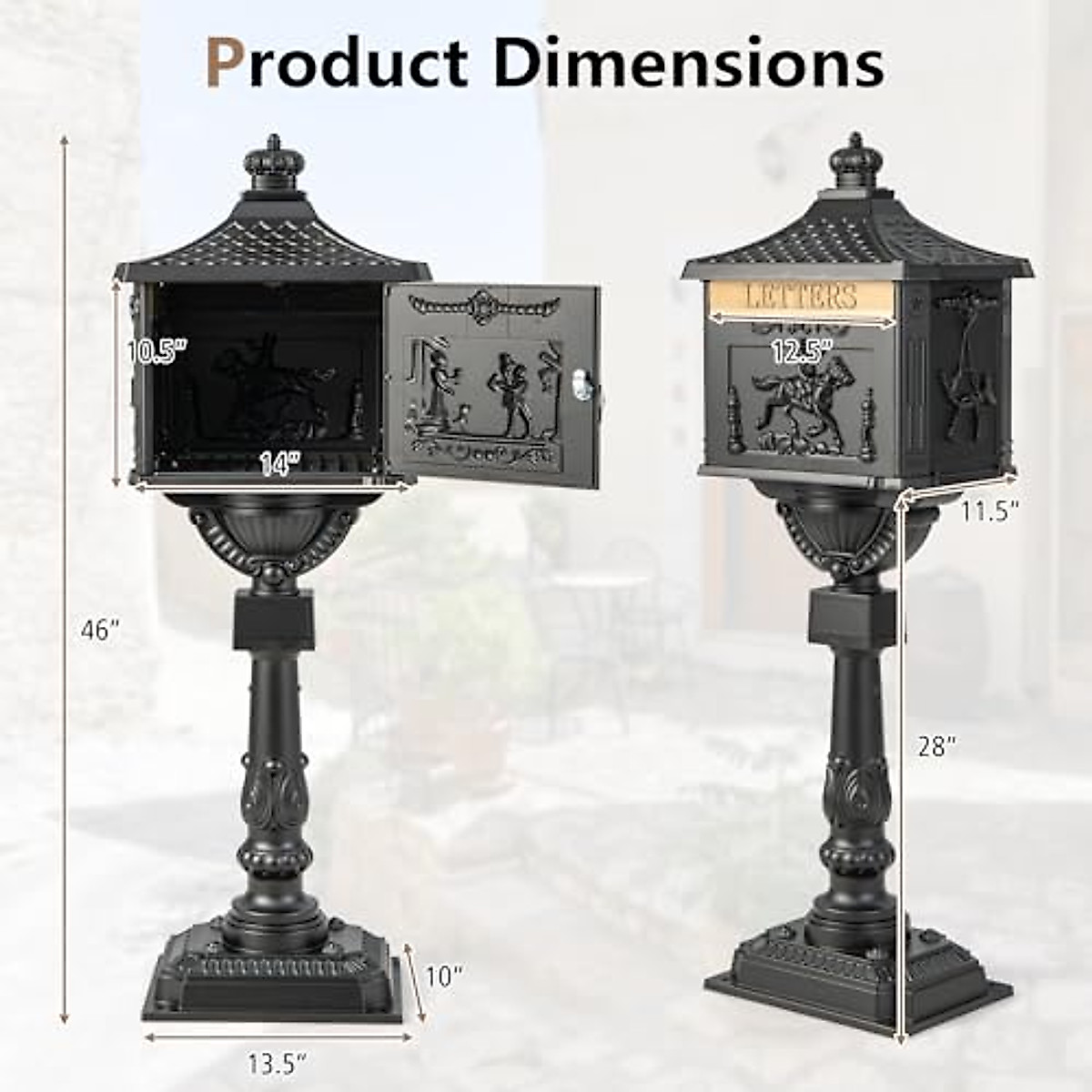 Giantex Cast Aluminum Mailbox with Post - Locking Residential Mailboxes for Outside with Keys, Baffle Door, Expansion Bolts, Address Panel, In-Ground Rust-Proof Large Security Postal Mailbox (Black)